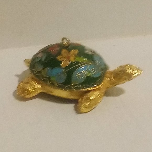 Vintage | Accents | Vintage Cloisonne Brass Enamel Turtle Trinket Box ...
